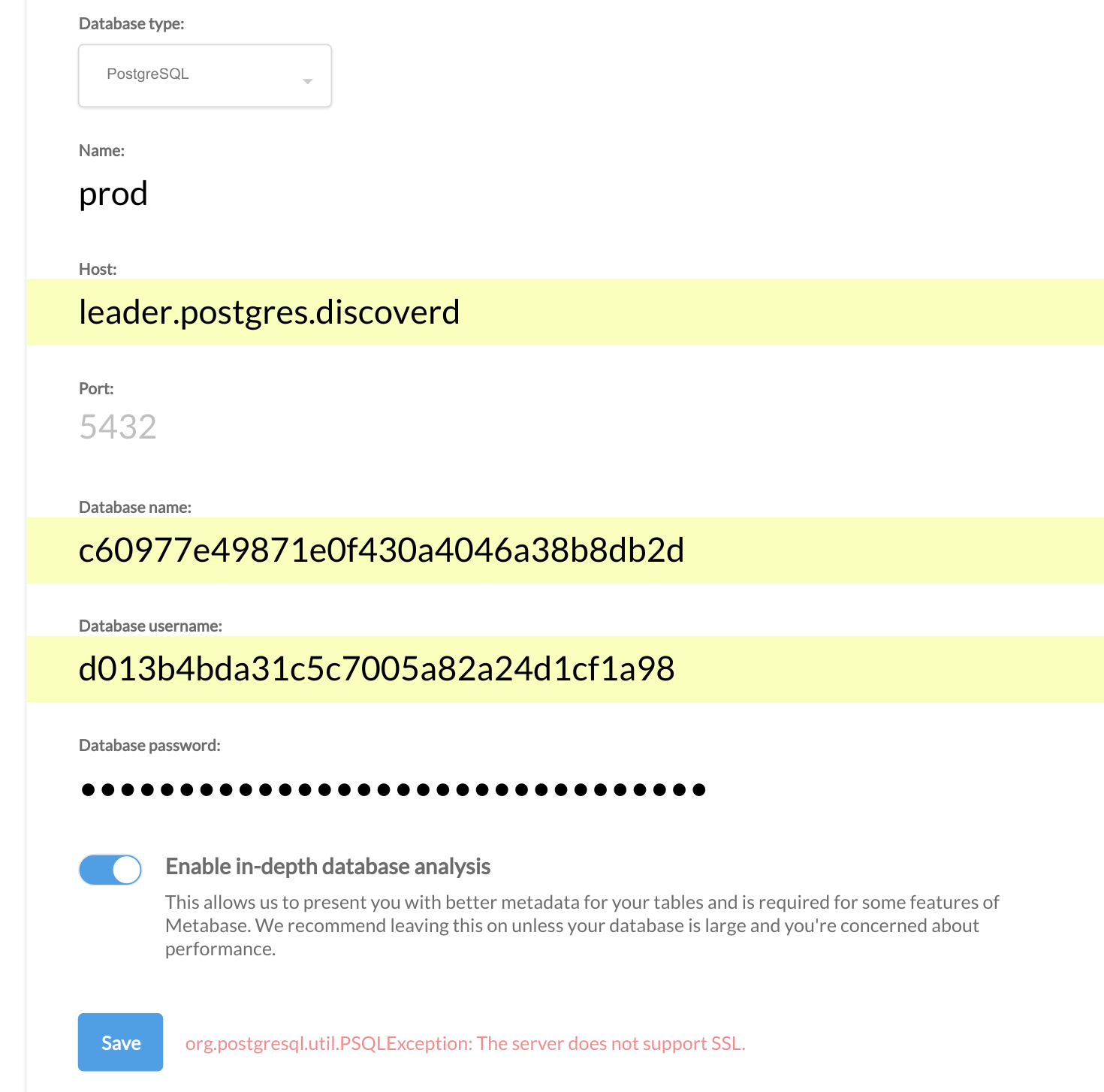Non Ssl Postgres Connection Fails · Issue 1905 · Metabasemetabase